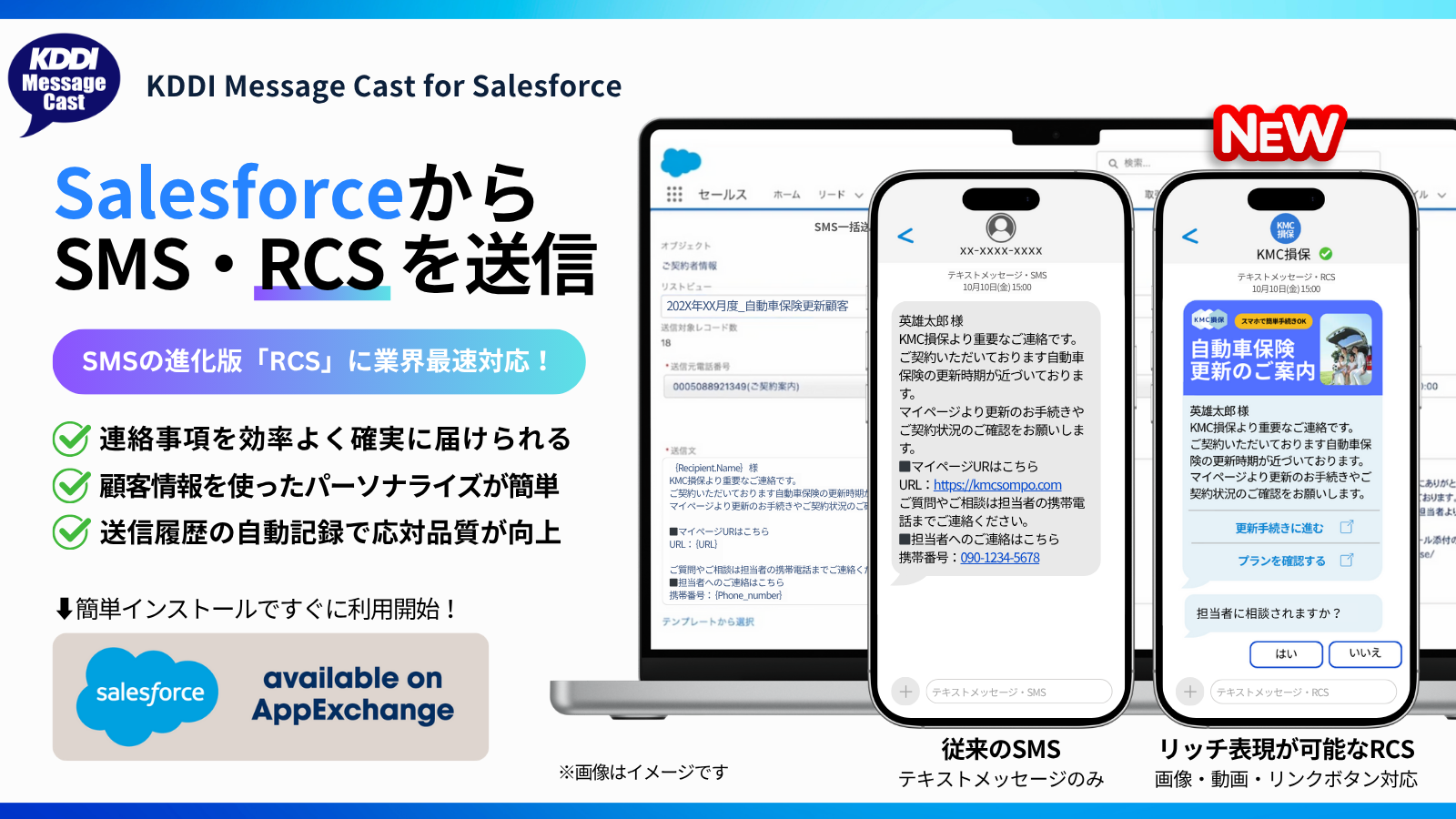「KDDI Message Cast for Salesforce」がSMSの次世代規格「RCS」に対応 〜画像や動画、ボタン付きメッセージで、顧客に安心とリッチな体験を提供〜 | Supership